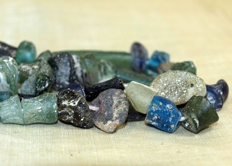 Strand of Rare Colors of Ancient Roman Glass | Beadparadise.com